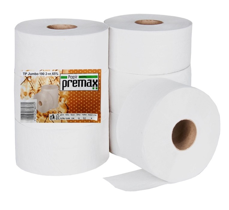 Toaletní papír JUMBO Premax 190 2-vrstvý 65% bílý, 130m, 6 rolí ...